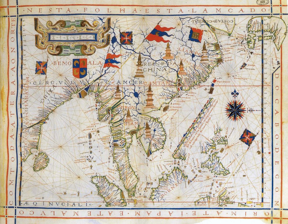 Plošná mapa, předmerkatorská mapa z roku 1571 od portugalského ...