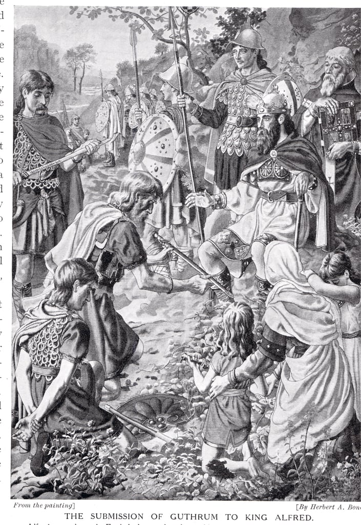 The Submission of Guthrum to King Alfred, ilustrace z 'Hutchinson's ...
