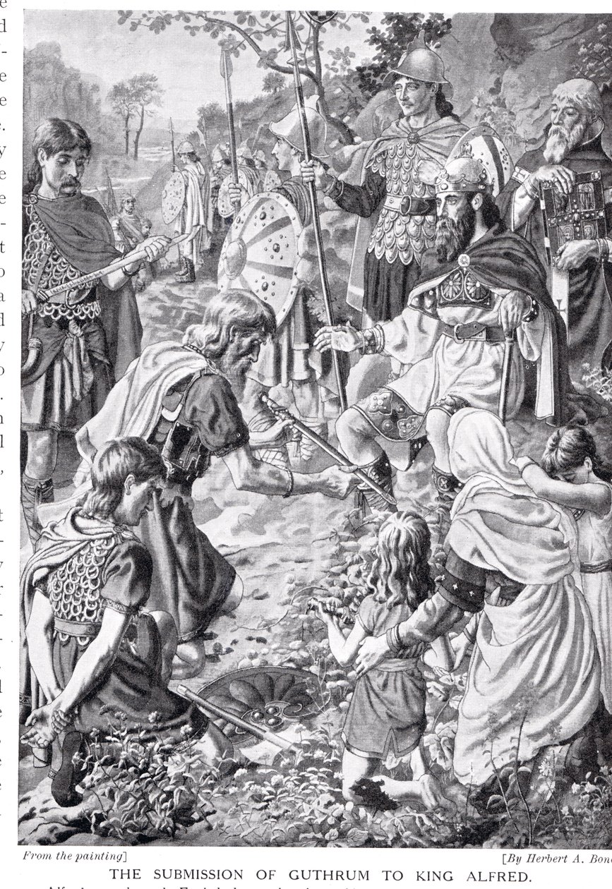 The Submission of Guthrum to King Alfred, ilustrace z 'Hutchinson's ...