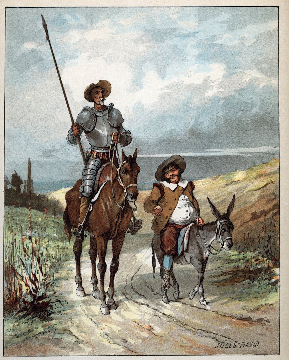 Don Quijote a Sancho Panza - Ilustrace Julese Davida (1808-1892) z Histoire de Don Quijote (Don ...